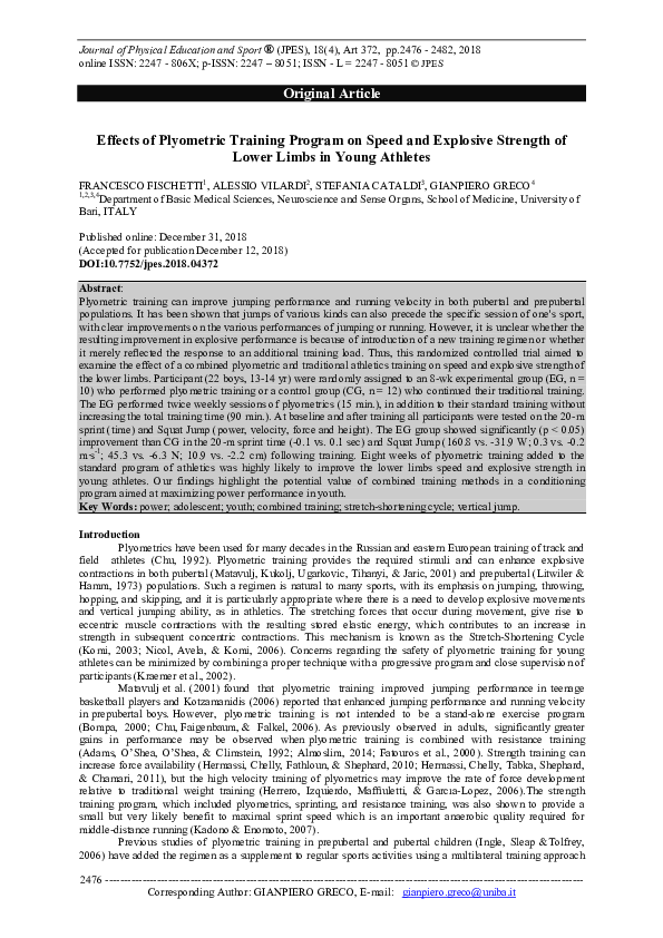 (PDF) Effects of Plyometric Training Program on Speed and Explosive ...