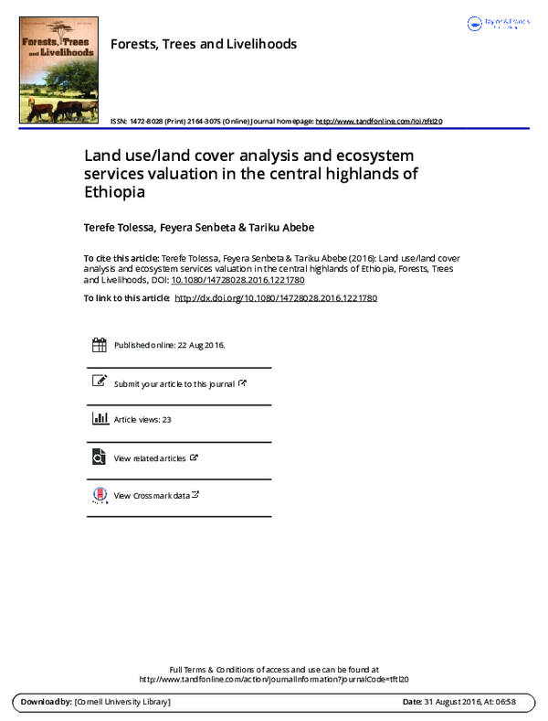 (PDF) Land use/land cover analysis and ecosystem services valuation in the central highlands of ...