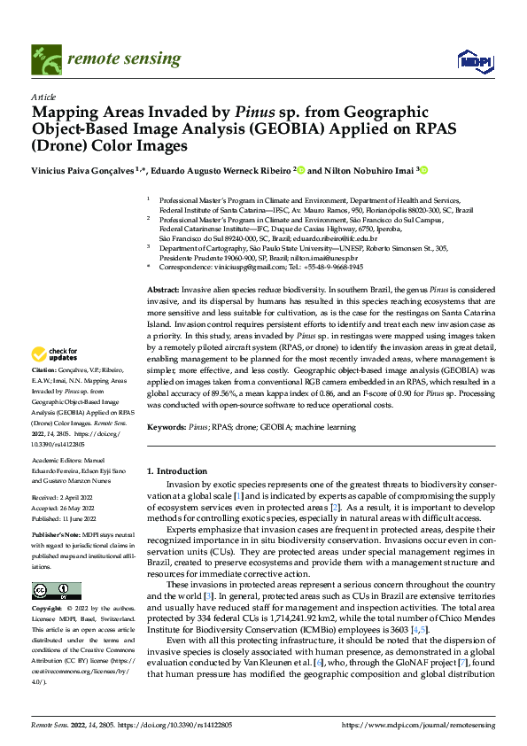 Pdf Mapping Areas Invaded By Pinus Sp From Geographic Object Based Image Analysis Geobia