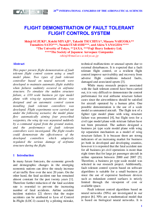 (PDF) Flight Demonstration of Fault Tolerant Flight Control System