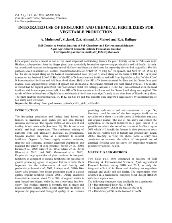 (PDF) Integrated use of bioslurry and chemical fertilizers for ...