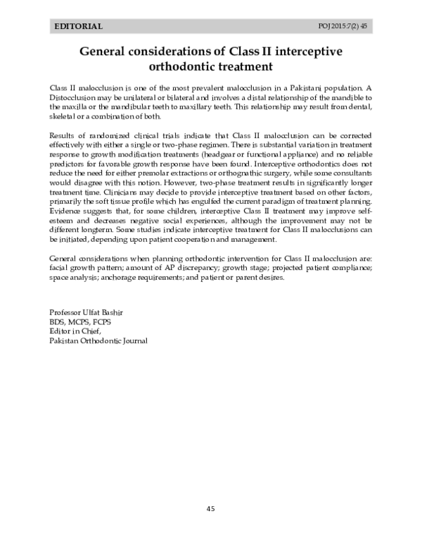 (PDF) General considerations of Class II interceptive orthodontic treatment