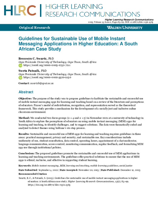 Pdf Guidelines For Sustainable Use Of Mobile Instant Messaging Applications In Higher