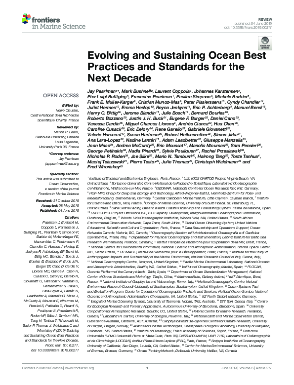 (PDF) Evolving and Sustaining Ocean Best Practices and Standards for ...