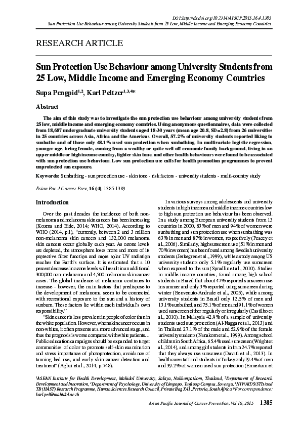 (PDF) Sun Protection Use Behaviour among University Students from 25 ...