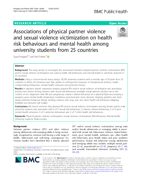 (PDF) Associations of physical partner violence and sexual violence ...