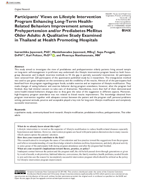 (PDF) Participants’ Views on Lifestyle Intervention Program Enhancing ...