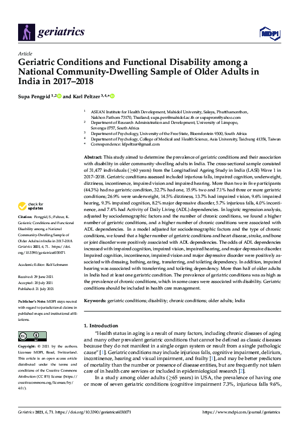 (PDF) Geriatric Conditions and Functional Disability among a National ...