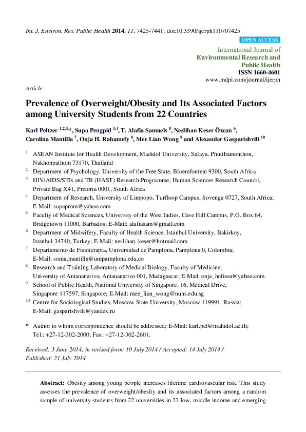 (PDF) Prevalence of Overweight/Obesity and Its Associated Factors among ...