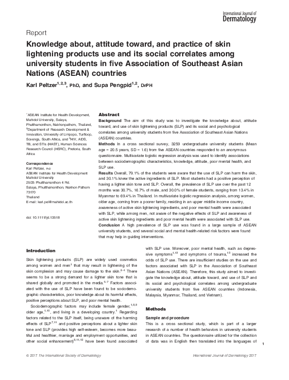 (PDF) Knowledge about, attitude toward, and practice of skin lightening products use and its ...