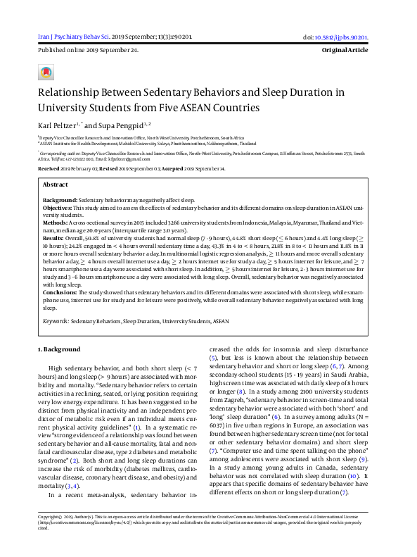 (PDF) Relationship Between Sedentary Behaviors and Sleep Duration in ...