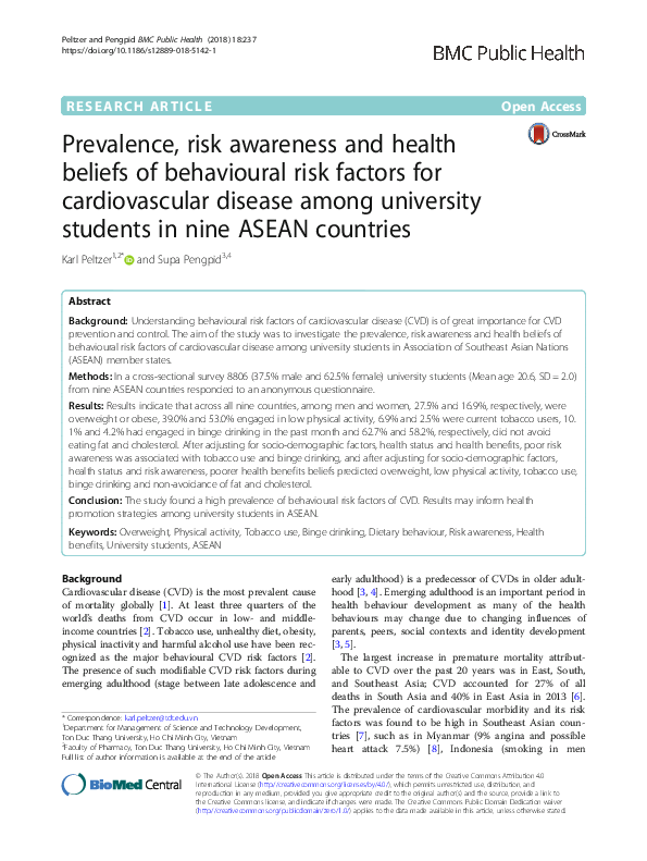 (PDF) Prevalence, risk awareness and health beliefs of behavioural risk ...