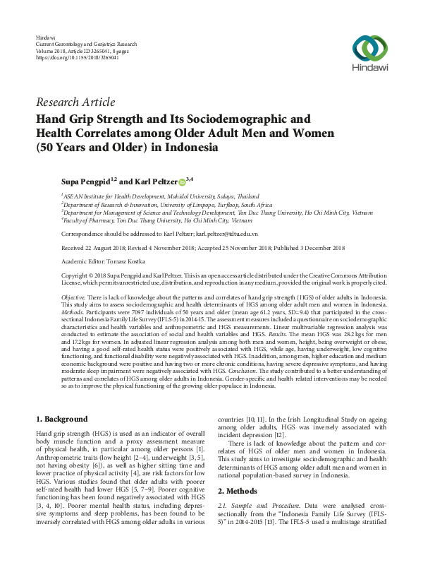 (PDF) Hand Grip Strength and Its Sociodemographic and Health Correlates ...