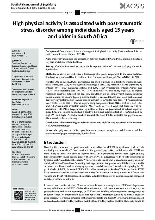 (PDF) High physical activity is associated with post-traumatic stress ...