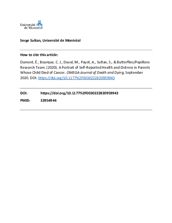 (PDF) A Portrait of Self-Reported Health and Distress in Parents Whose ...