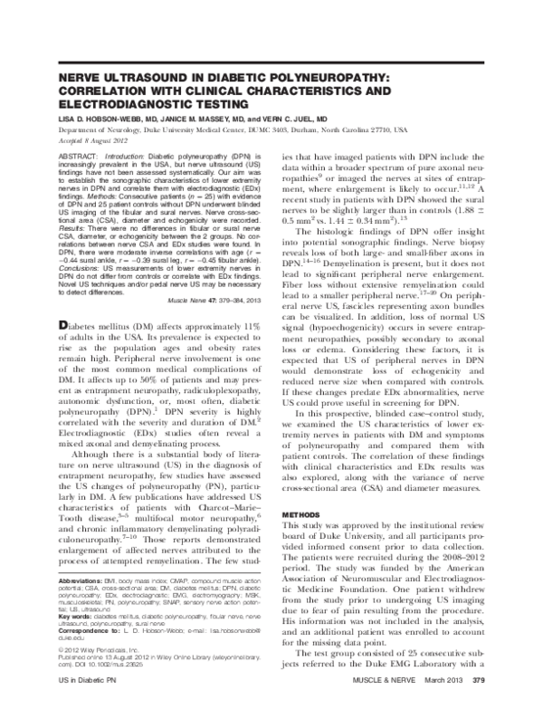 (PDF) Nerve ultrasound in diabetic polyneuropathy: Correlation with ...
