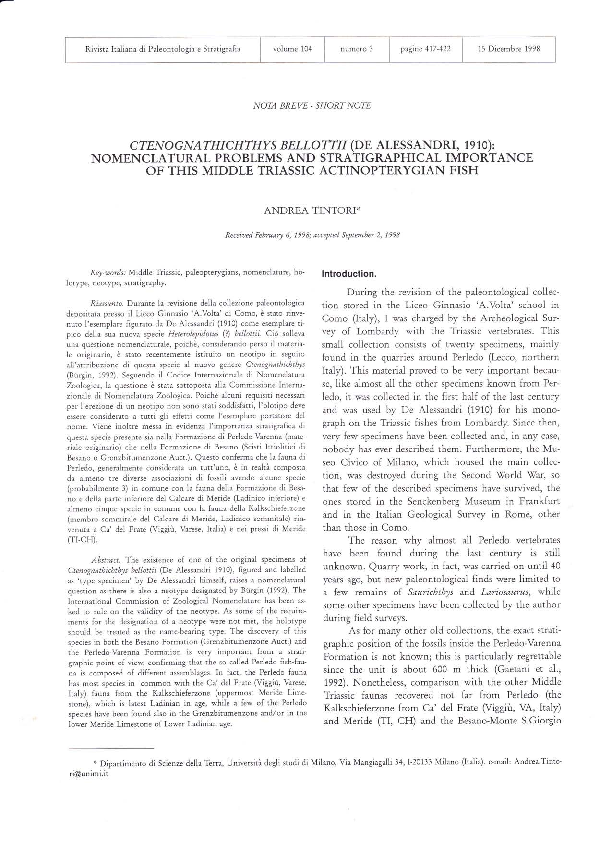(PDF) CTENOGNATHICHTHYS BELLOTTII (DE ALESSANDRI, 1910): NOMENCLATURAL ...