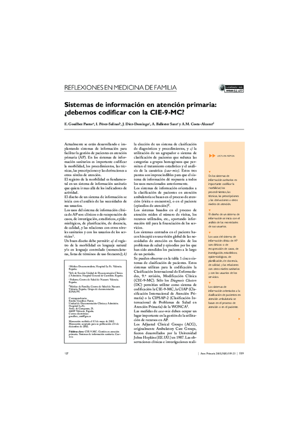 (PDF) Sistemas de información en atención primaria: ¿debemos codificar ...