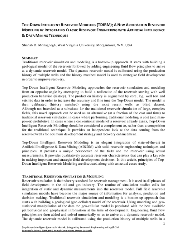 Pdf Top Down Intelligent Reservoir Modeling Tdirm A New Approach In Reservoir Modeling By