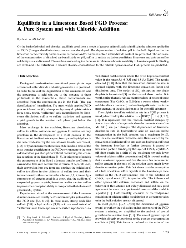 (PDF) Equilibria in a Limestone Based FGD Process: A Pure System and ...