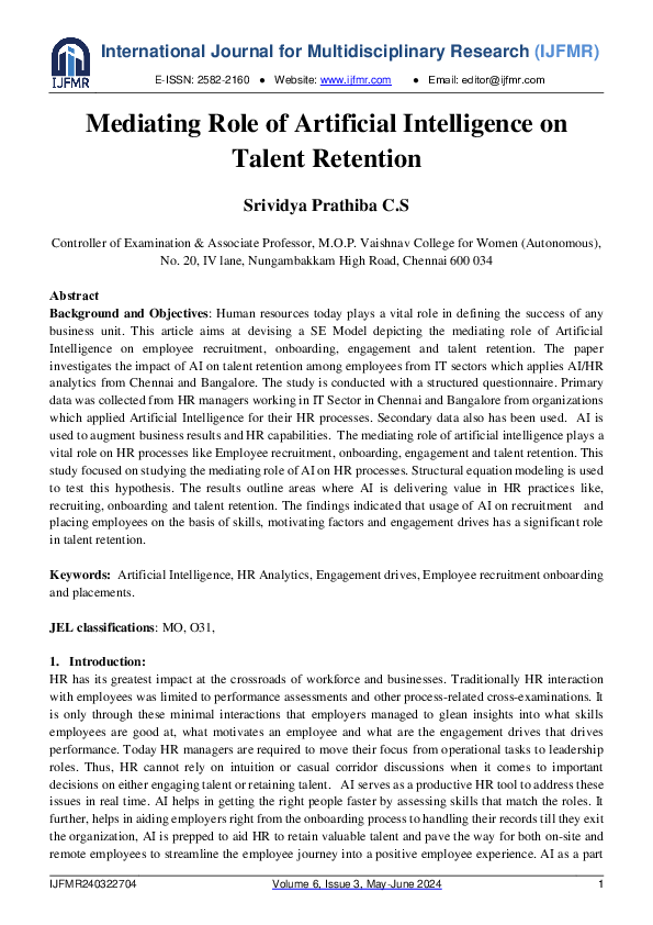 (PDF) Mediating Role of Artificial Intelligence on Talent Retention