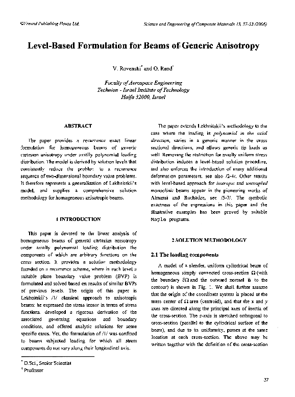 (PDF) Level-Based Formulation for Beams of Generic Anisotropy