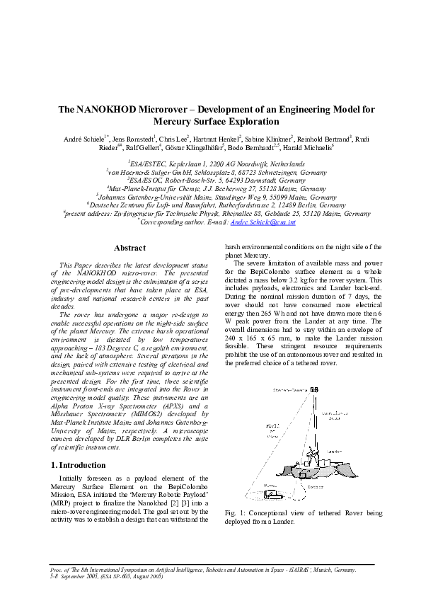 (PDF) The NANOKHOD Microrover Development of an Engineering Model for ...