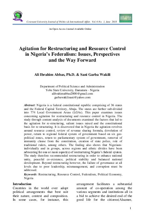 Agitation for Restructuring and Resource Control in Nigeria's ...