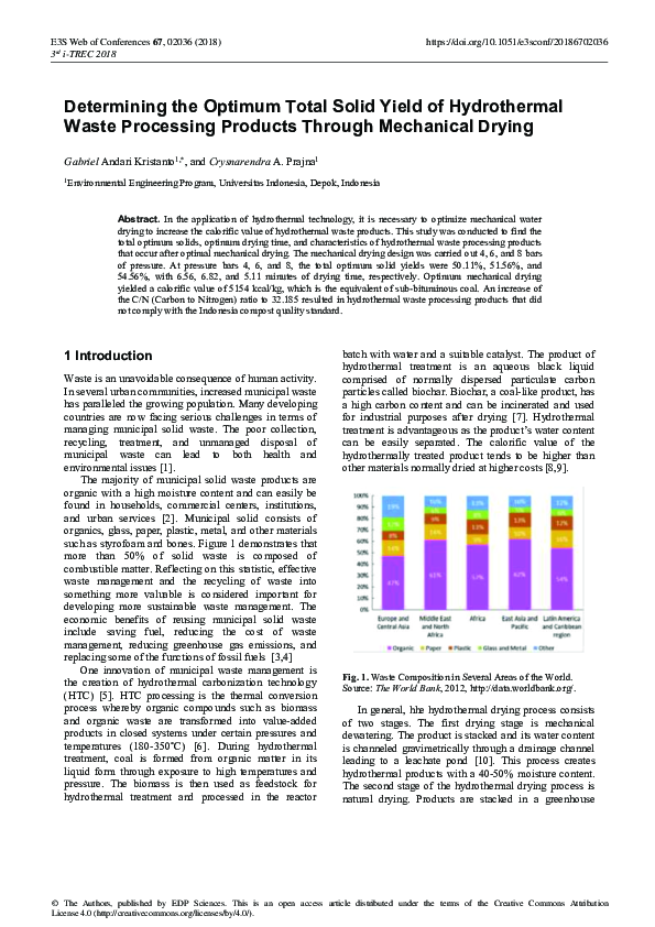 (PDF) Determining the Optimum Total Solid Yield of Hydrothermal Waste ...