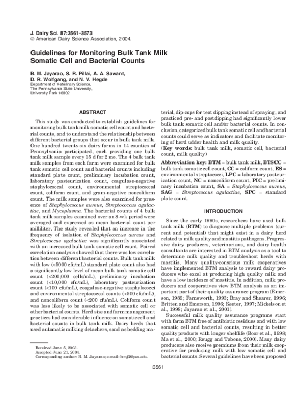 (PDF) Guidelines for Monitoring Bulk Tank Milk Somatic Cell and ...