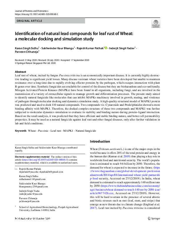 (PDF) Identification of natural lead compounds for leaf rust of Wheat ...