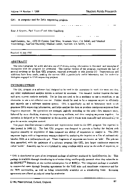 (PDF) GEL-A computer tool for DNA sequencing projects