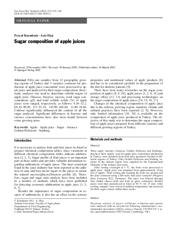 (PDF) Sugar composition of apple juices