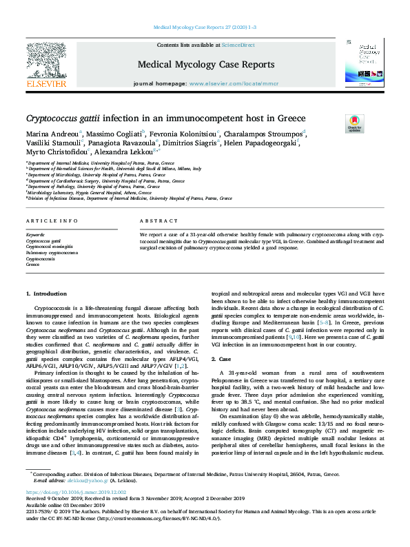 (PDF) Cryptococcus gattii Infection in an Immunocompetent Patient from ...
