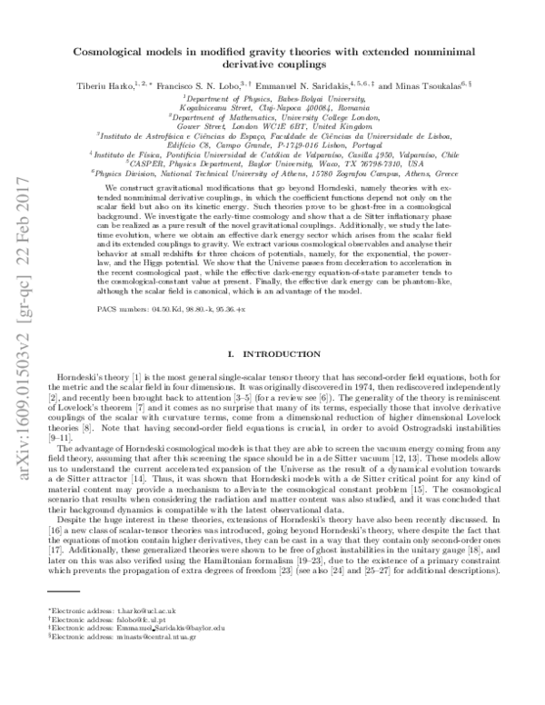 Pdf Cosmological Models In Modified Gravity Theories With Extended