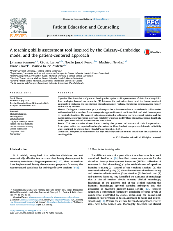 (PDF) A teaching skills assessment tool inspired by the Calgary ...