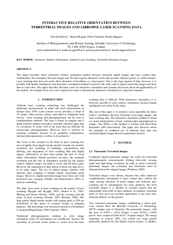 (PDF) Interactive relative orientation between terrestrial images and airborne laser scanning ...