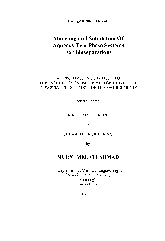 (PDF) Modeling and Simulation OfAqueous Two-Phase SystemsFor Bioseparations