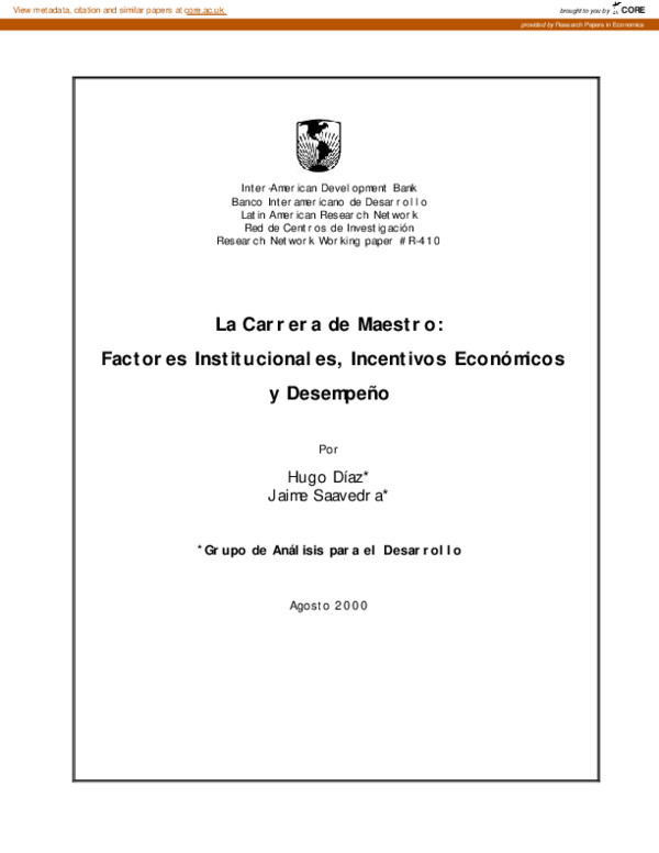 (PDF) La carrera de maestros: Factores institucionales, incentivos económicos y desempeño