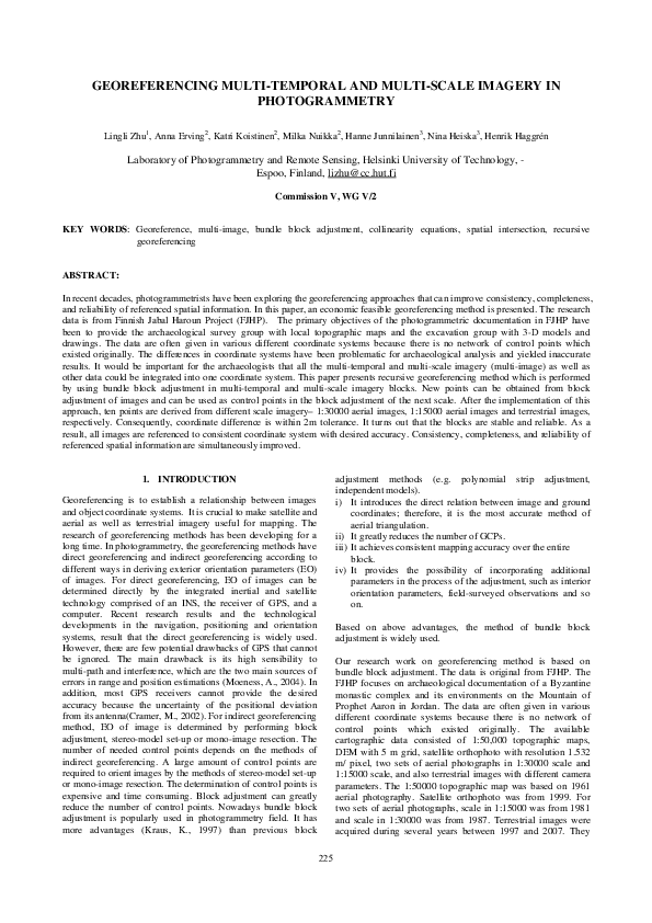 (PDF) Georeferencing multi-temporal and multi-scale imagery in photogrammetry