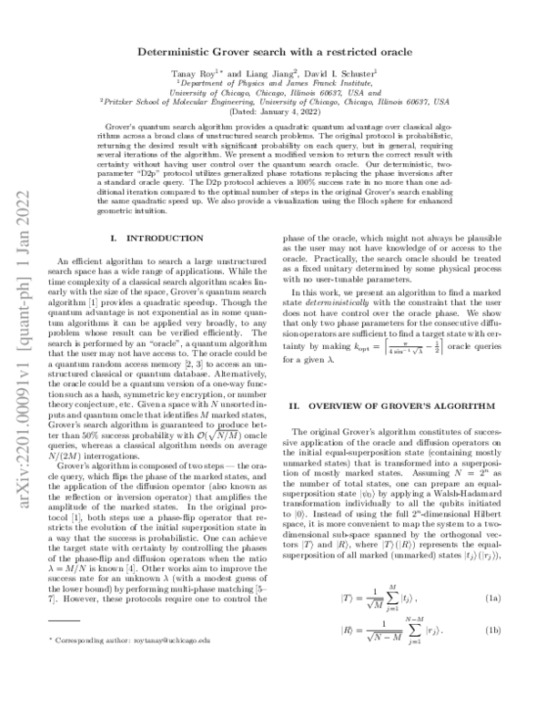 (PDF) Deterministic Grover search with a restricted oracle