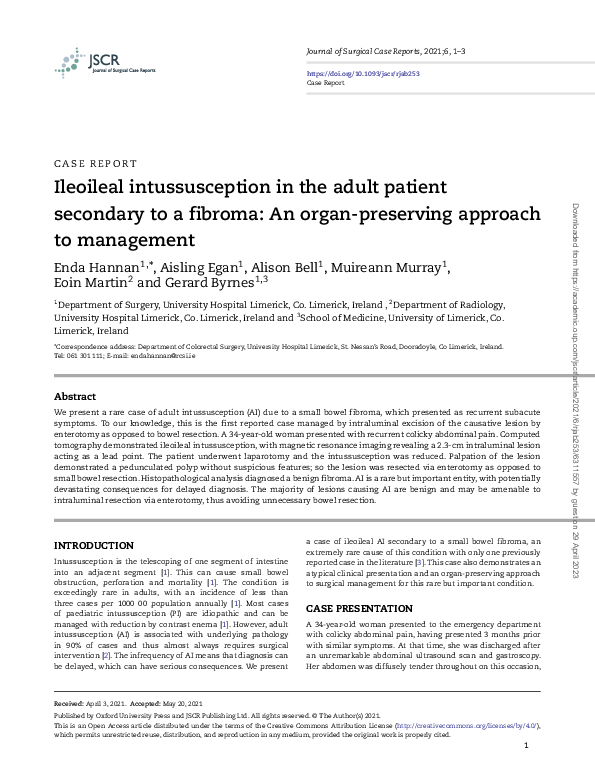 (PDF) Ileoileal intussusception in the adult patient secondary to a ...
