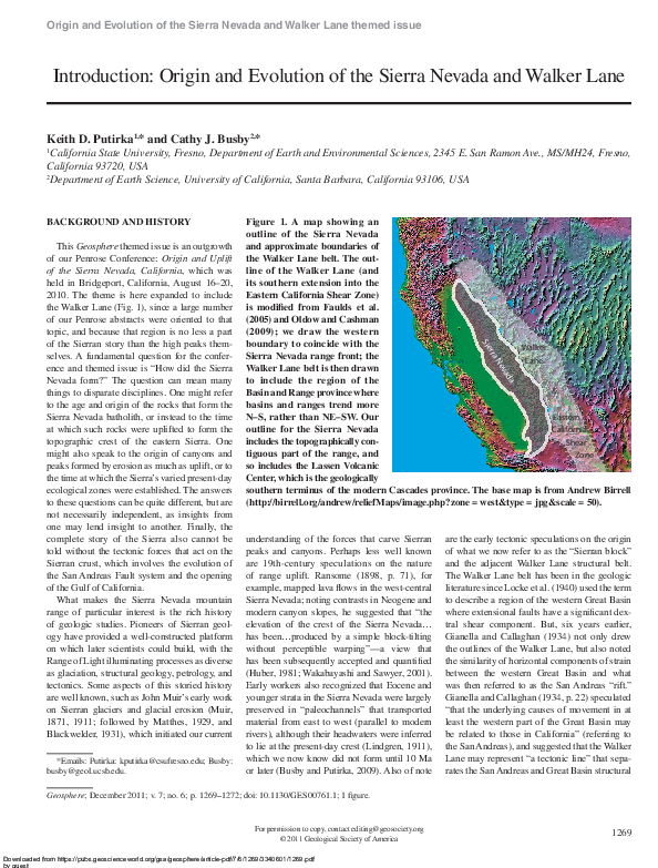 (PDF) Introduction: Origin and Evolution of the Sierra Nevada and ...