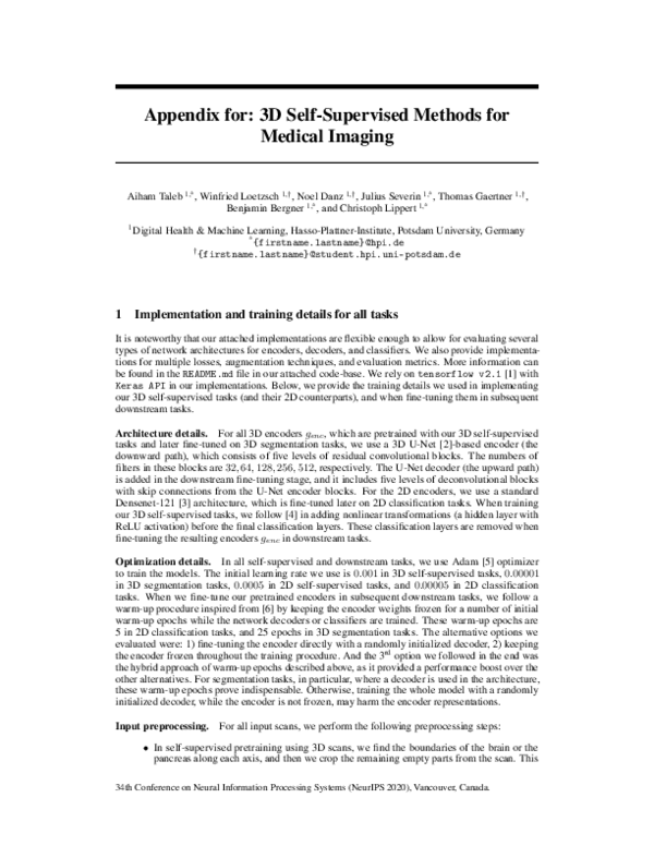 (PDF) Appendix for: 3D Self-Supervised Methods for Medical Imaging