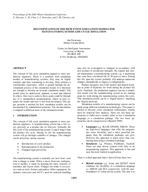 Pdf Documentation Of Discrete Event Simulation Models For