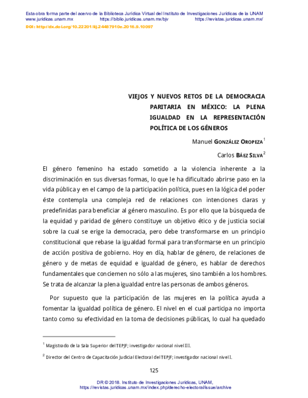 (PDF) Viejos y nuevos retos de la democracia paritaria en México: la plena igualdad en la ...