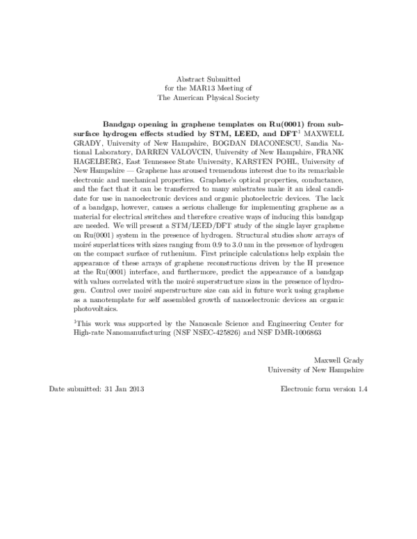 (PDF) Bandgap opening in graphene templates on Ru (0001) from ...