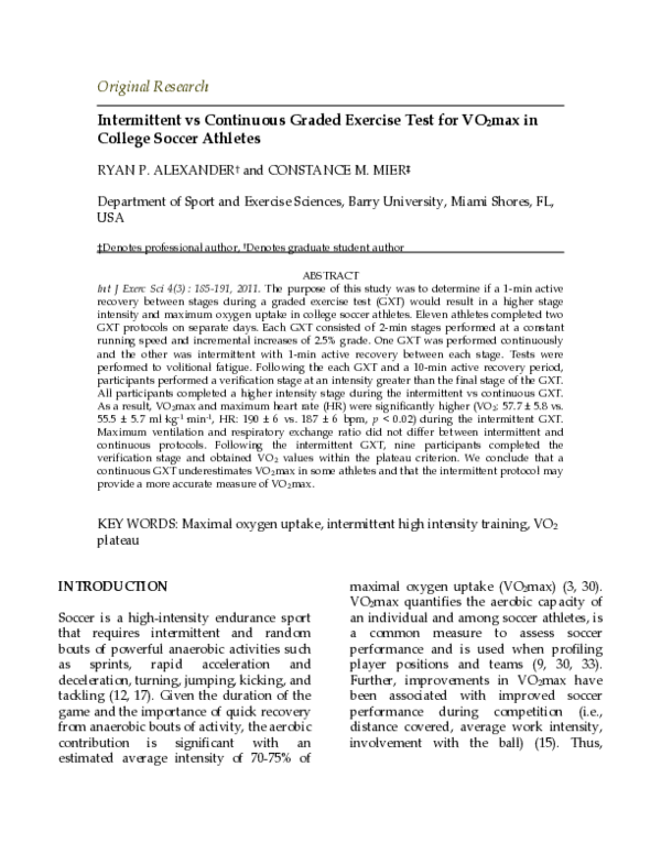 (PDF) Intermittent vs Continuous Graded Exercise Test for VO2max in ...