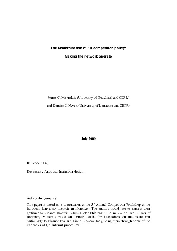 (PDF) The Modernisation of EU competition policy: Making the network ...