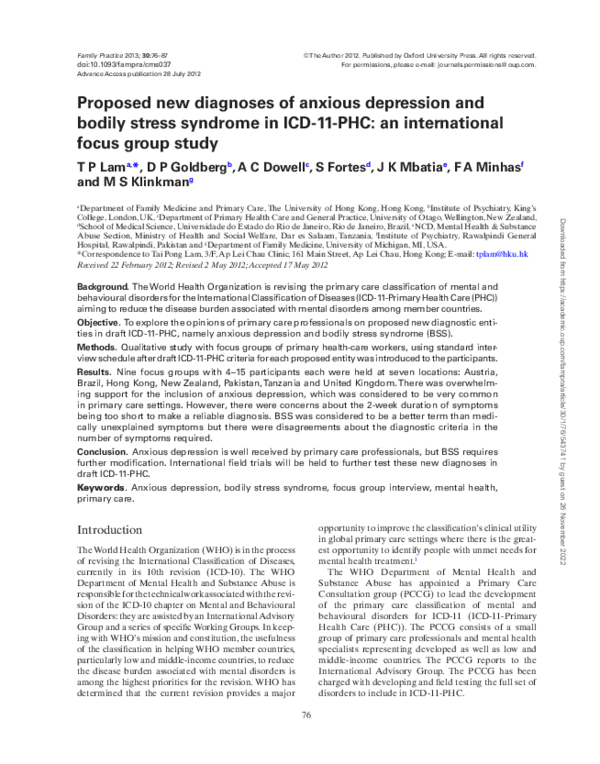 (PDF) Proposed new diagnoses of anxious depression and bodily stress ...